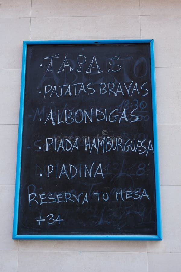 Spanish Bar Menu on Chalkboard Outside Valencian Restaurant, Spain ...