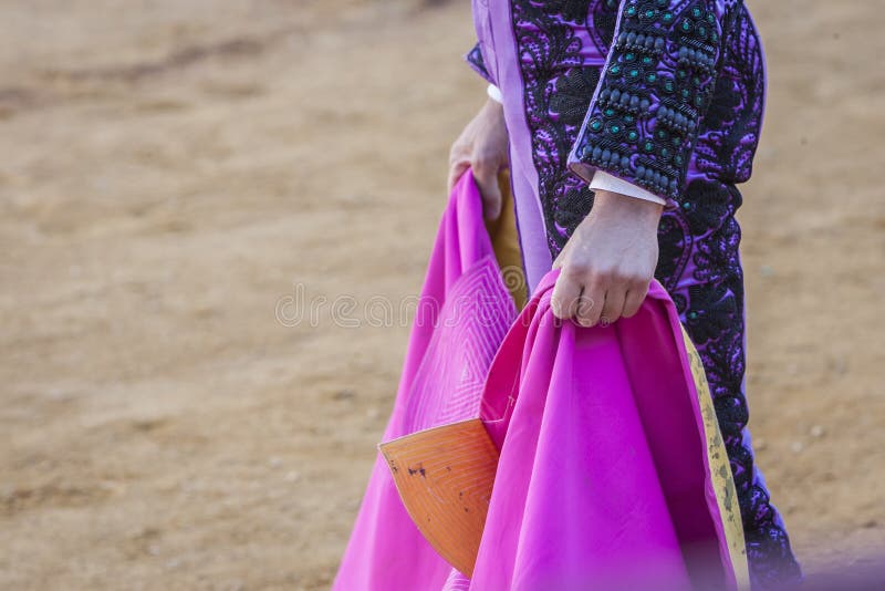 Spanish Bullfighter with the Cape in the Bullring Stock Image - Image ...