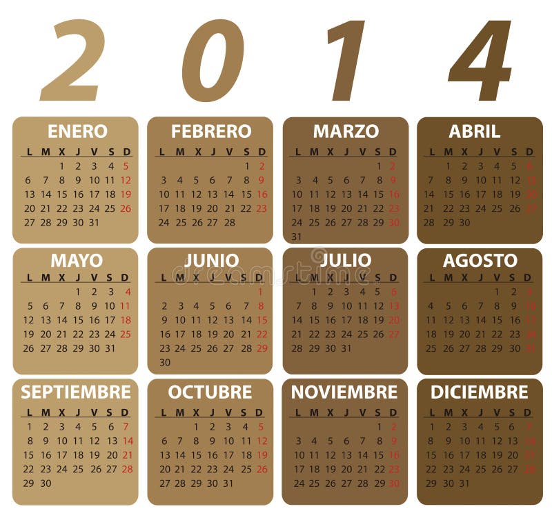 Spanish Calendar for 2014, Classic Style. Stock Vector - Illustration ...