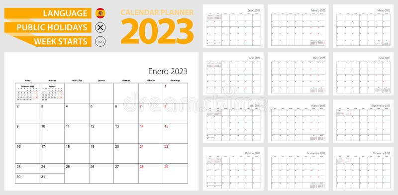 Spanish Calendar Planner for 2023. Spanish Language, Week Starts from ...