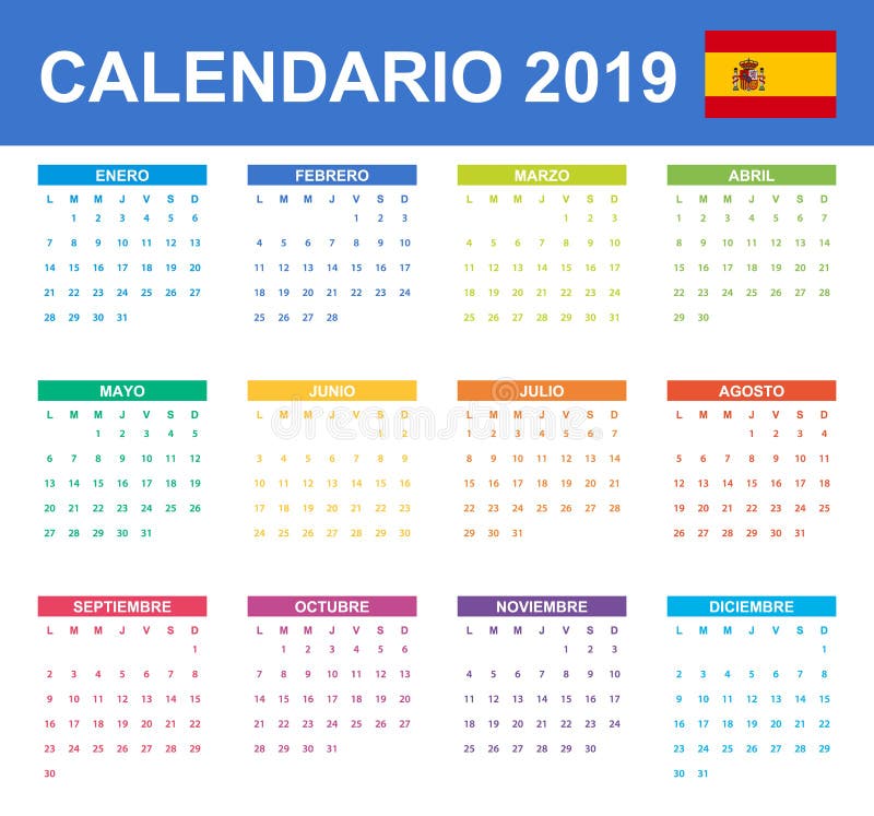 Spanish Calendar for 2019. Scheduler, Agenda or Diary Template Stock ...