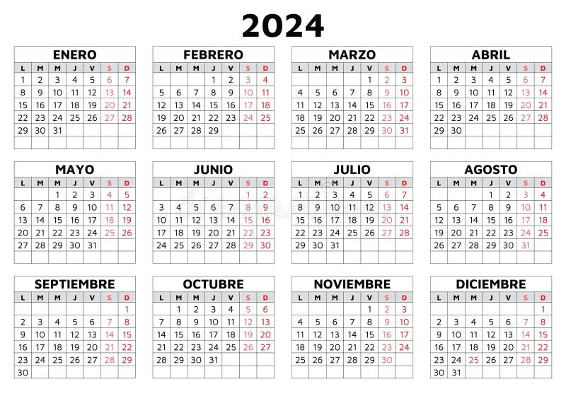 2024 Spanish Calendar. Simple Printable Vector Template with Grid ...