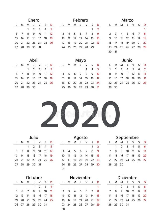 2020 Spanish Calendar. Vector Illustration. Template Year Planner Stock ... 2020 Spanish Calendar. Vector Illustration. Template Year Planner Stock ...
