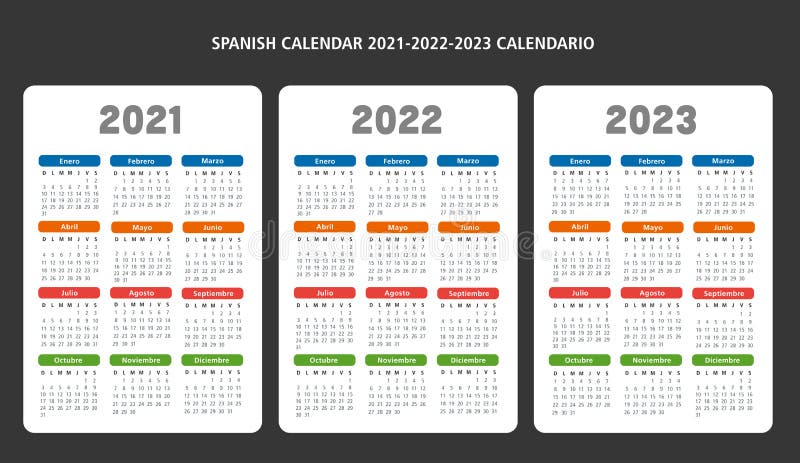 Spanish Calendar 2021-2022-2023 Vector Template Stock Vector ...