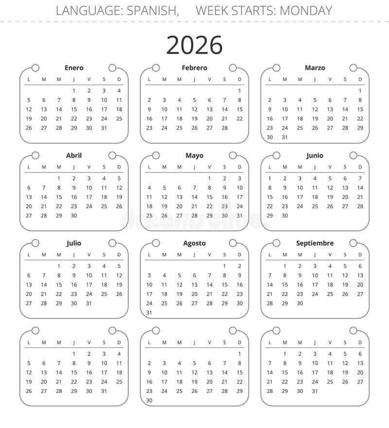 2026 Spanish Calendar. Year Calendario. Vector Modern Vertical ...