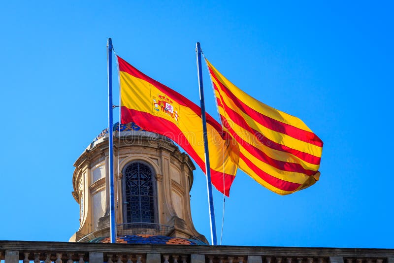Spanish and catalan flags stock photo. Image of catalonia - 12891312