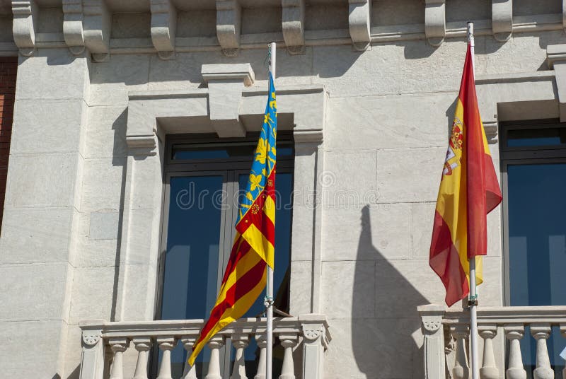 Spanish and Catalonian Flag Next To Each Other on Balcony Stock Photo ...