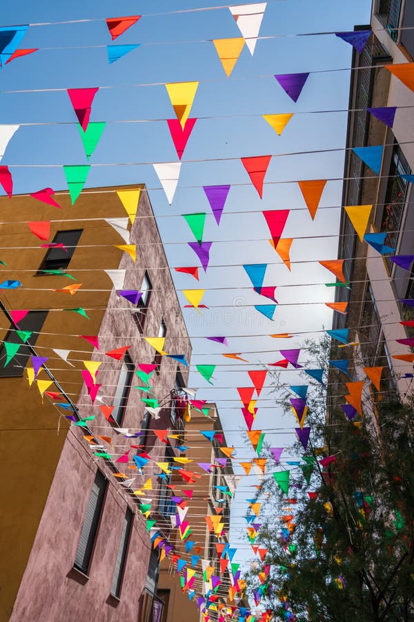 Spanish Catholic Holiday Party Decorations with Colored Flags in ...