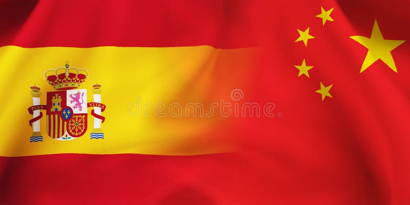 Spanish Chinese Flags Together Spain China Waving Background Stock ...