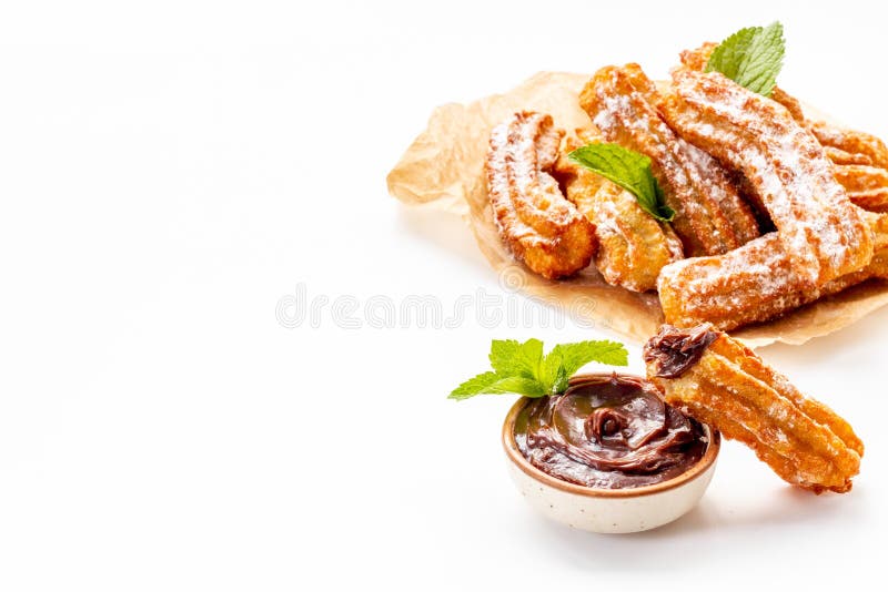 Spanish Churros Waffles with Chocolate and Sugar Stock Photo - Image of ...