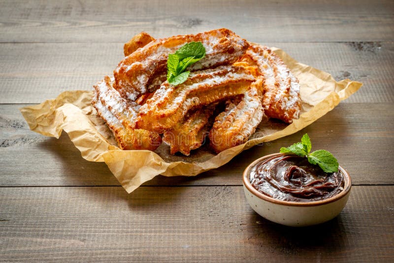 Spanish Churros Waffles with Chocolate and Sugar Stock Photo - Image of ...