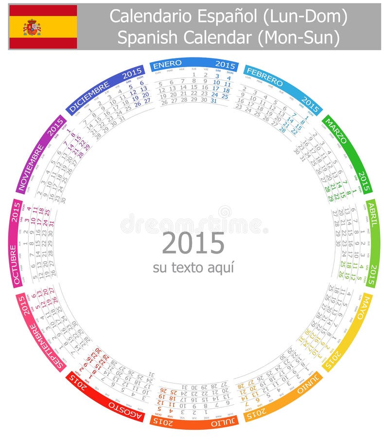 2015 Spanish Circle Calendar Mon-Sun Stock Vector - Illustration of ...