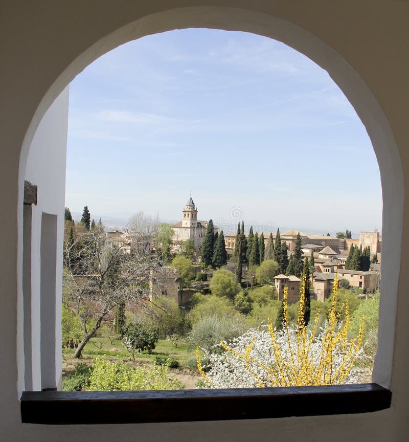 Spanish City Viewed from a Castle Arch Stock Image - Image of ruins ...
