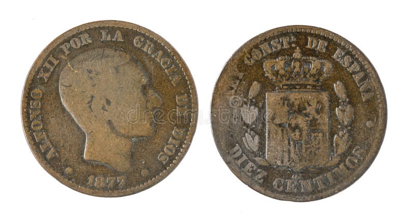 Spanish Coins - 10 Cents, Alfonso XII. Minted in Bronze in 1877 Stock ...