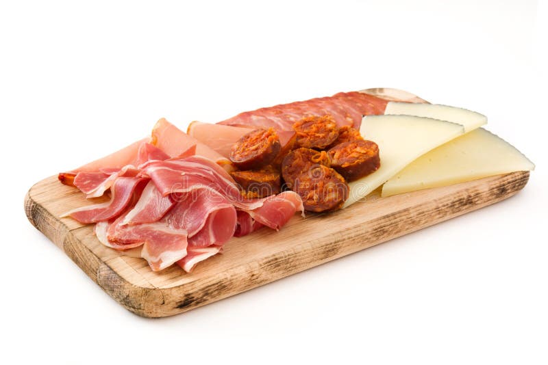 Spanish Cold Cuts Embutidos. Cheese, Sausage and Ham Isolated Stock ...