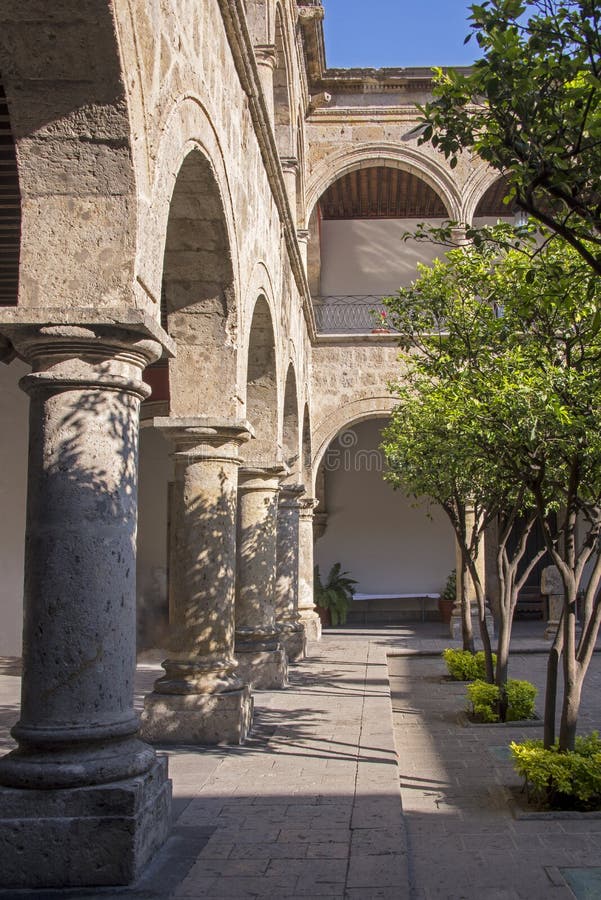Spanish Colonial Arcade in Guadalajara Stock Image - Image of column ...