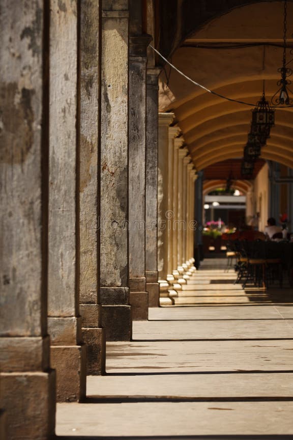 Spanish Colonial Enclosed Corridor with Arched Col Stock Image - Image ...