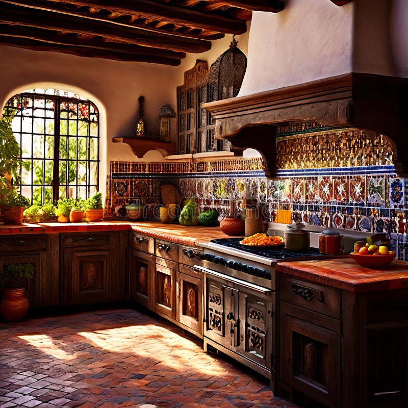 Spanish Colonial Kitchen Traditional Adobe Construction Vibran Stock ...