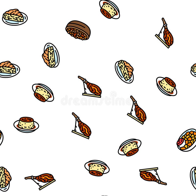 Spanish Cuisine Food Paella Tapas Seamless Pattern Vector Stock ...