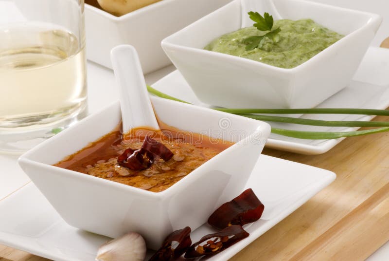 Spanish Cuisine. Red and Green Mojo Sauce. Stock Image - Image of ...