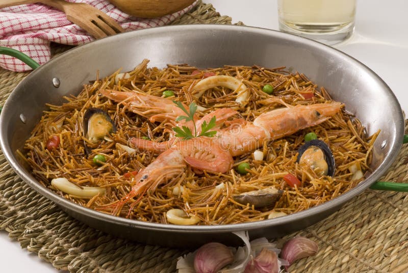 Spanish CuisineSeafood Spaghetti.Fideua. Stock Photo - Image of ...