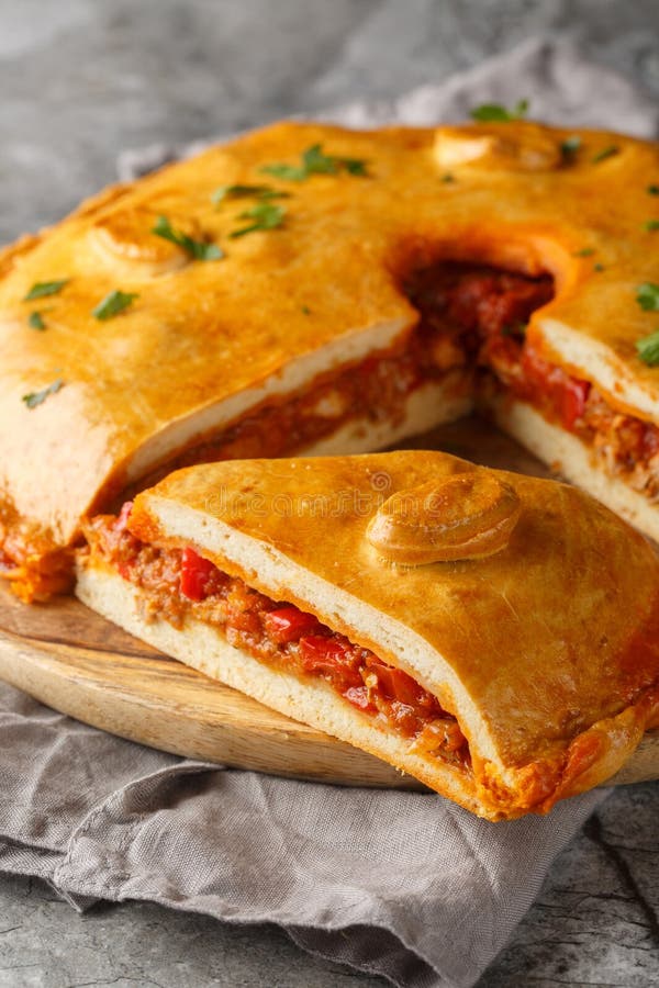 Spanish Empanada Gallega Galician Pork and Pepper Pie Closeup on the ...