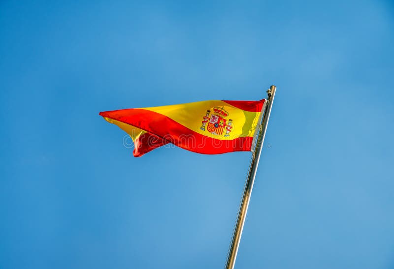 Spanish flag stock image. Image of flag, wavy, blue, emblem - 80079629