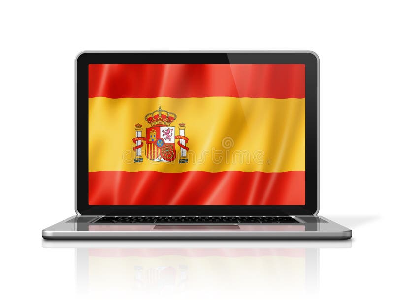 Spanish Flag on Laptop Screen Isolated on White. 3D Illustration Stock ...