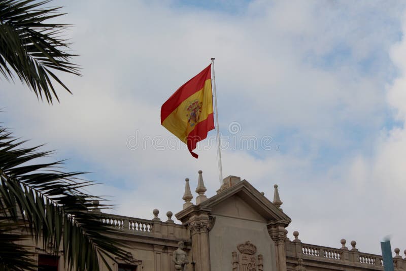 Spanish Flag on Top of a Building. Barcelona, ?? Stock Photo - Image of ...