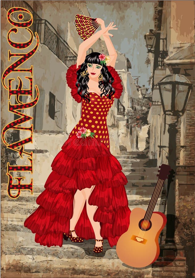 Flamenco Dancer Girl With Fan And Guitar Stock Vector Illustration Of