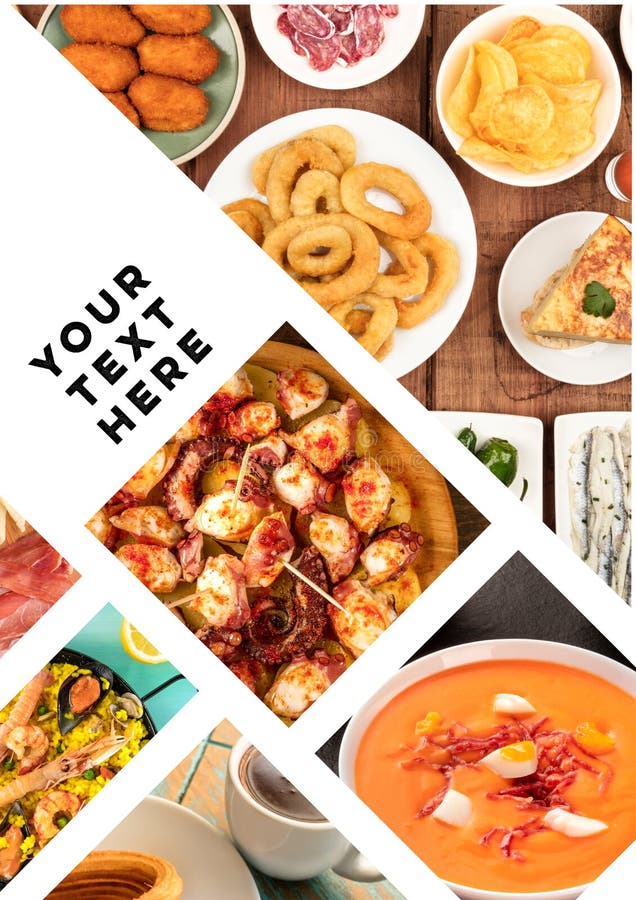 Spanish Food Collage with a Place for Text Stock Image - Image of ...