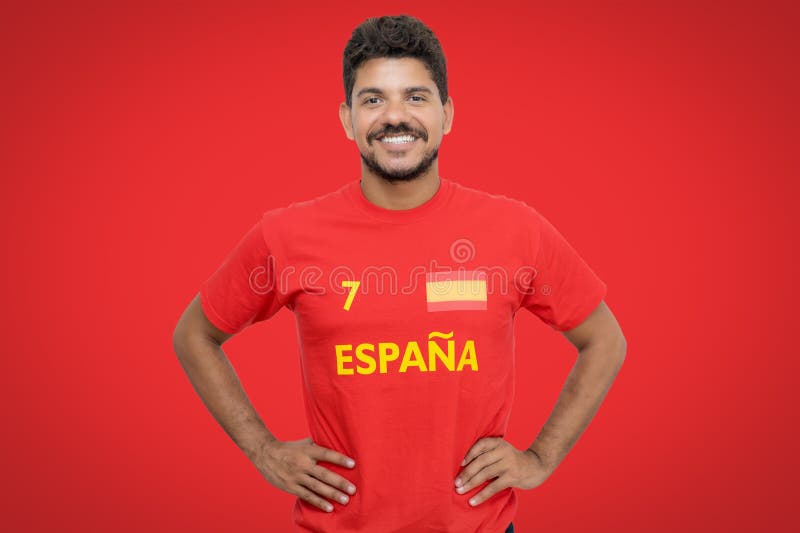 Spanish Football Fan with Beard and Red Jersey Stock Photo - Image of ...
