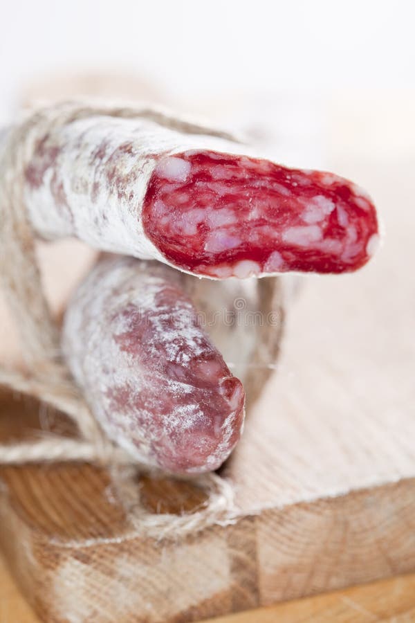 Spanish Fuet Salami Cuts Tied by String Stock Photo - Image of sausage ...