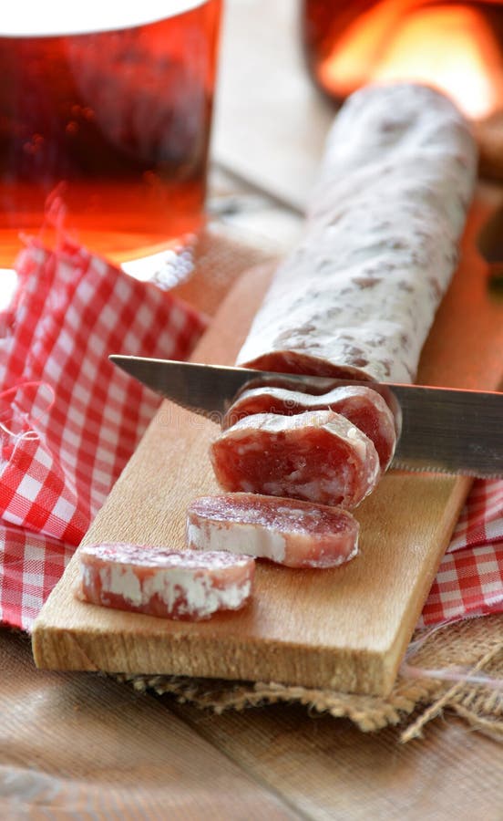 Spanish Fuet Salami on a Cutting Board Stock Image - Image of ...
