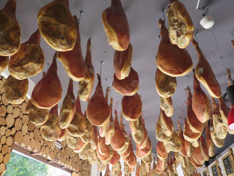 Spanish Ham Drying in Andalusia Stock Photo - Image of tapas, diet ...