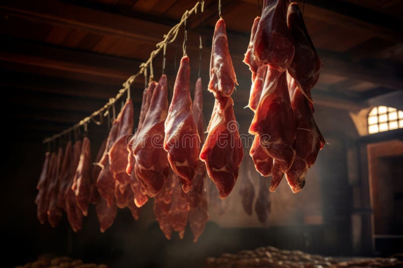 Spanish Ham Hanging in a Drying Room, Jamon Stock Image - Image of ...