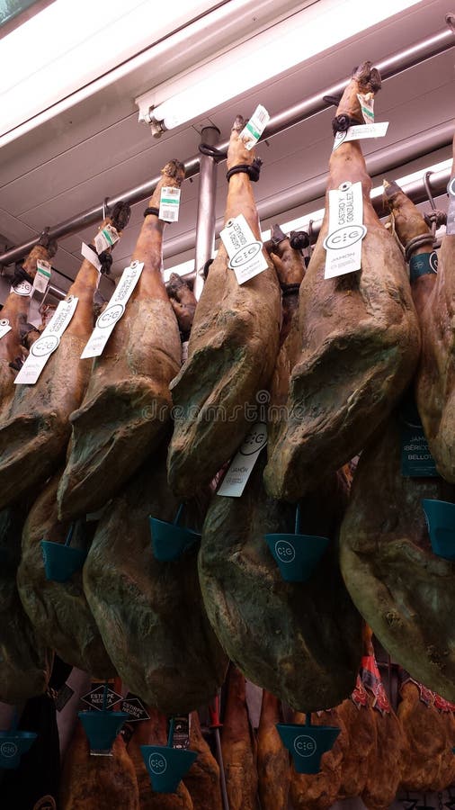 Spanish hams. Jamon. editorial stock image. Image of limb - 75753484