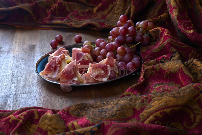 Spanish jamon with melon stock photo. Image of tablecloth - 69260246