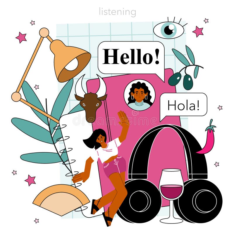 Spanish Language Concept. Language School Spanish Listening, Reading ...