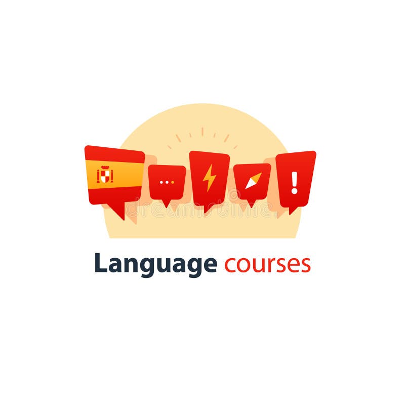 Spanish Language Courses Advertising Concept. Fluent Speaking Foreign ...