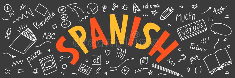 Spanish. Language Hand Drawn Doodles and Lettering Stock Vector ...