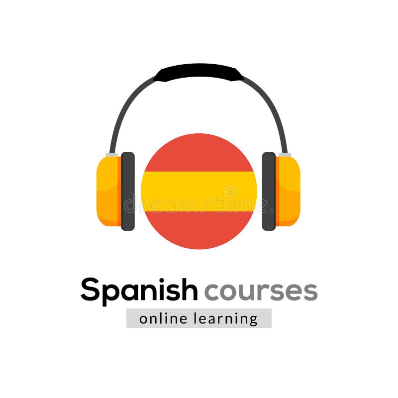 Spanish Language Learning Logo Icon with Headphones. Creative Spanish ...