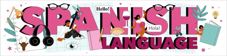 Spanish Language Typographic Header. Language School Spanish Listening ...