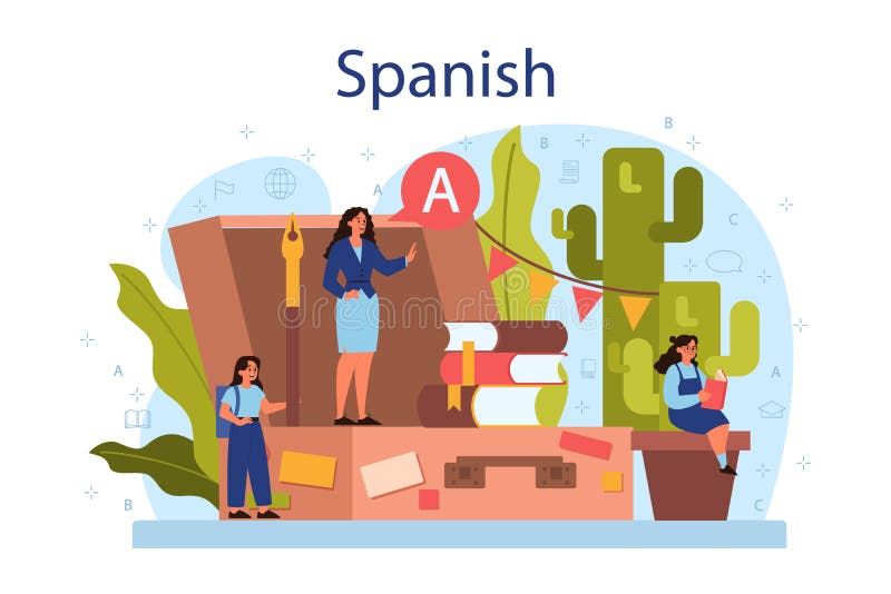 Spanish Learning Concept. Language School Spanish Course Stock Vector ...