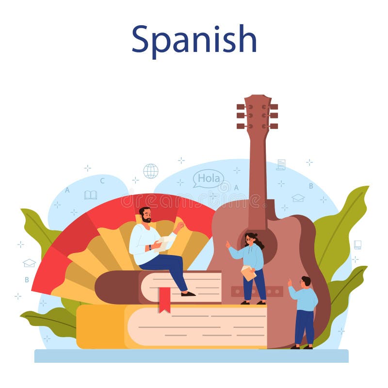 Spanish Learning Concept. Language School Spanish Course Stock Vector ...