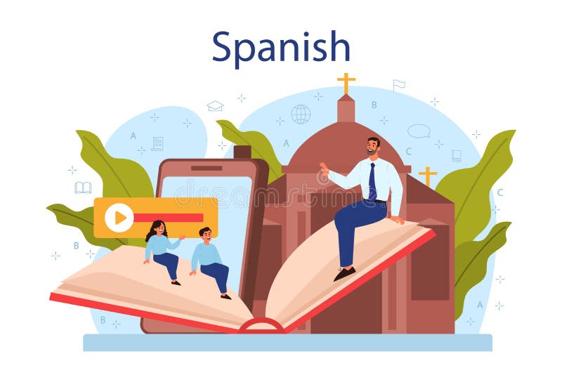 Spanish Learning Online Service or Platform Set. Language School Stock ...