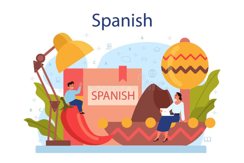 Spanish Learning Concept. Language School Spanish Course Stock Vector ...