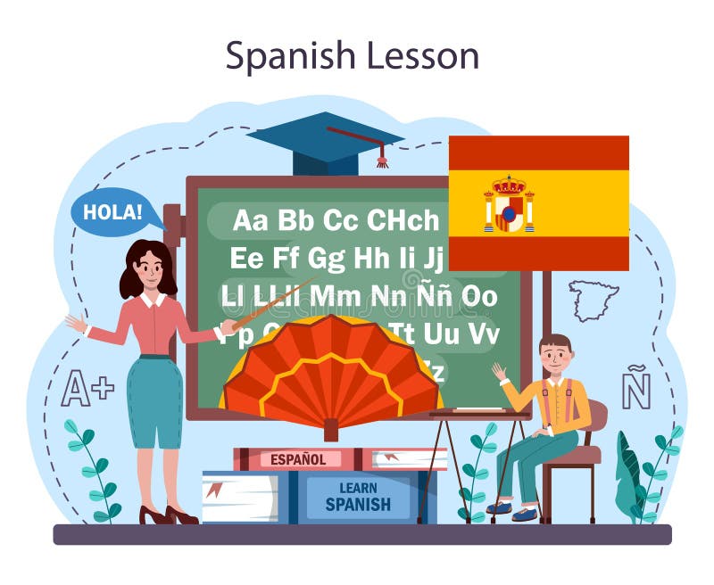 Spanish Learning Concept. Language School Spanish Course Stock Vector ...