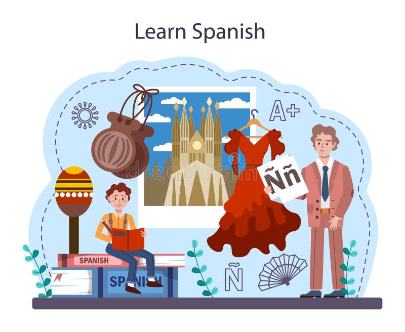 Spanish Learning Concept. Language School Spanish Course Stock Vector ...