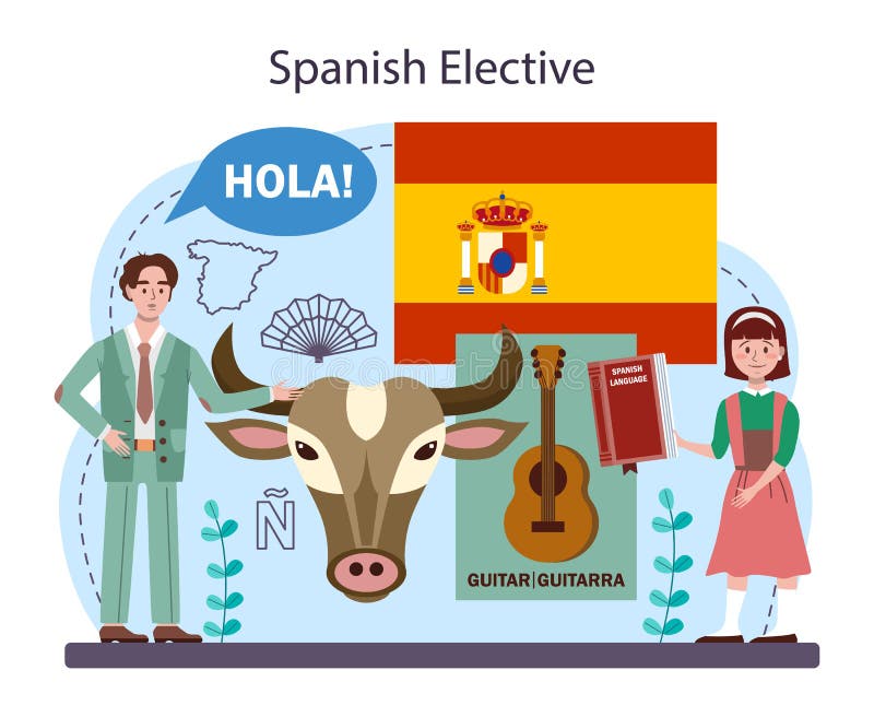 Spanish Learning Concept. Language School Spanish Course Stock Vector ...